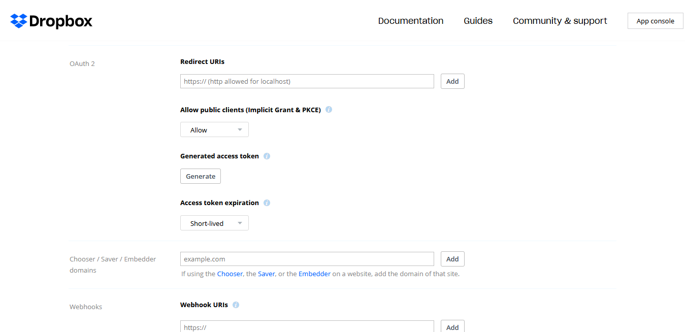 Generate Access Token in Dropbox
